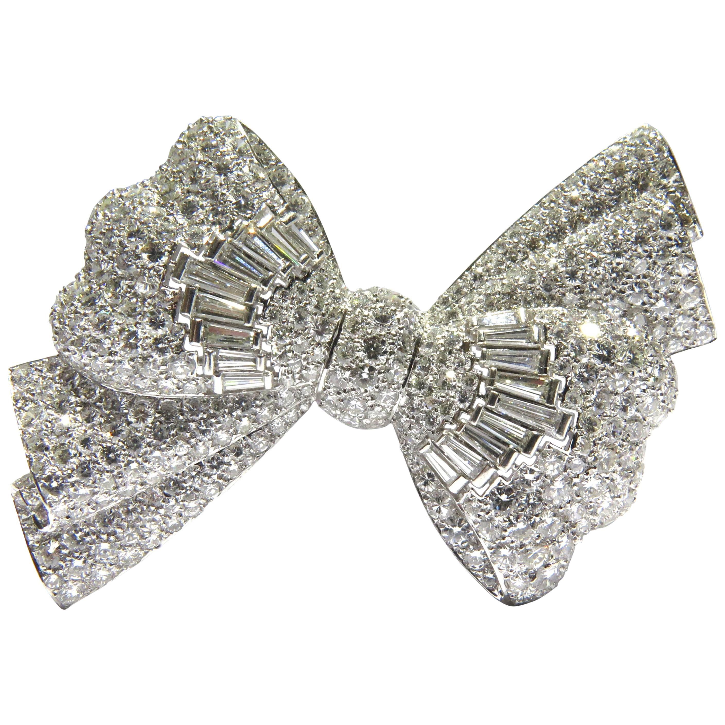 Spectacular 1950's Diamond Platinum Bow Pin at 1stDibs
