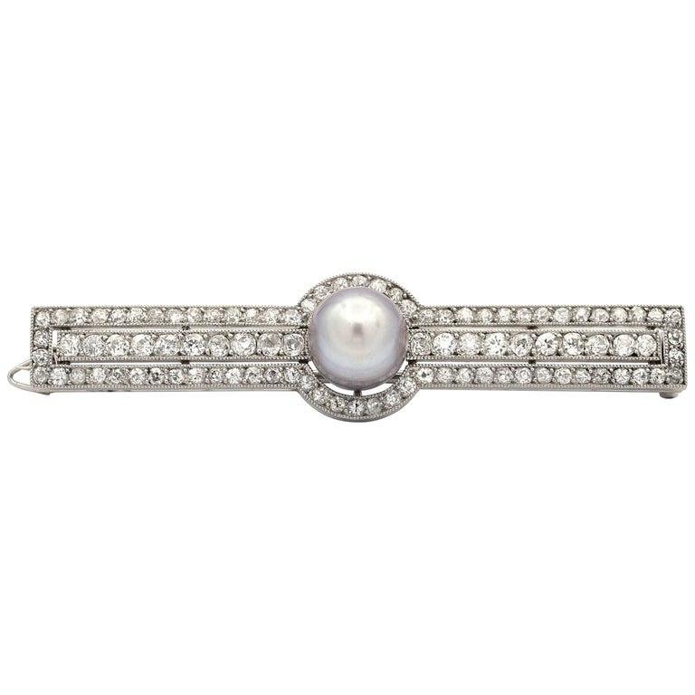 Cartier Art Deco Natural Pearl and Diamond Pin Brooch For Sale at ...