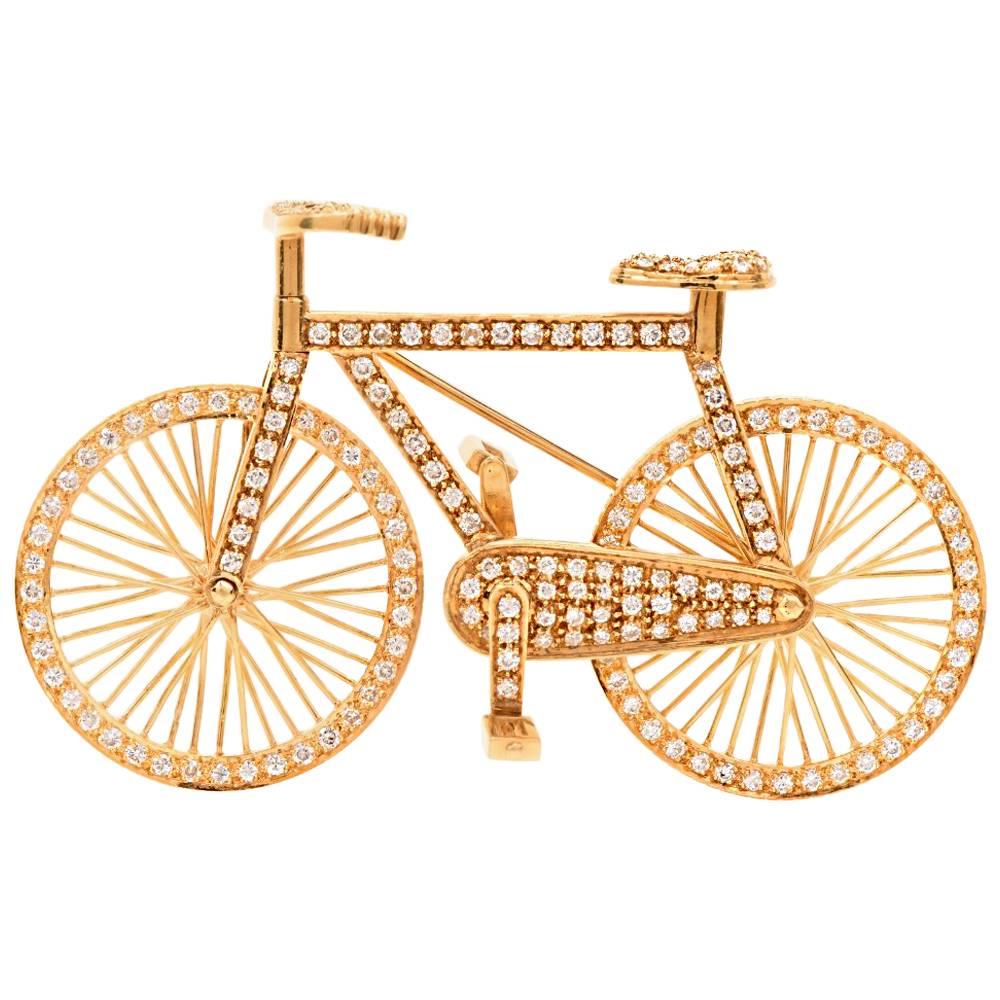 1980s Diamond 18 Karat Gold Bicycle Figurine Pin Brooch at 1stDibs ...