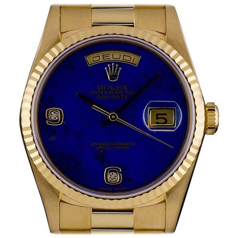 Rolex Gold Rare Lapis Lazuli Diamond Dial Day-Date 18238 Automatic ...
