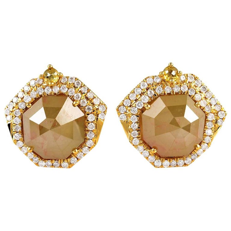 Yellow Ice Diamond Stud Earring With Pave Diamonds Made In 18k Gold For ...