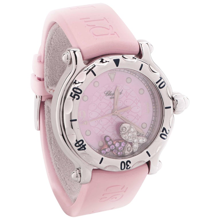 Chopard Ladies Stainless Steel Happy Beach Pink Wristwatch For Sale at ...