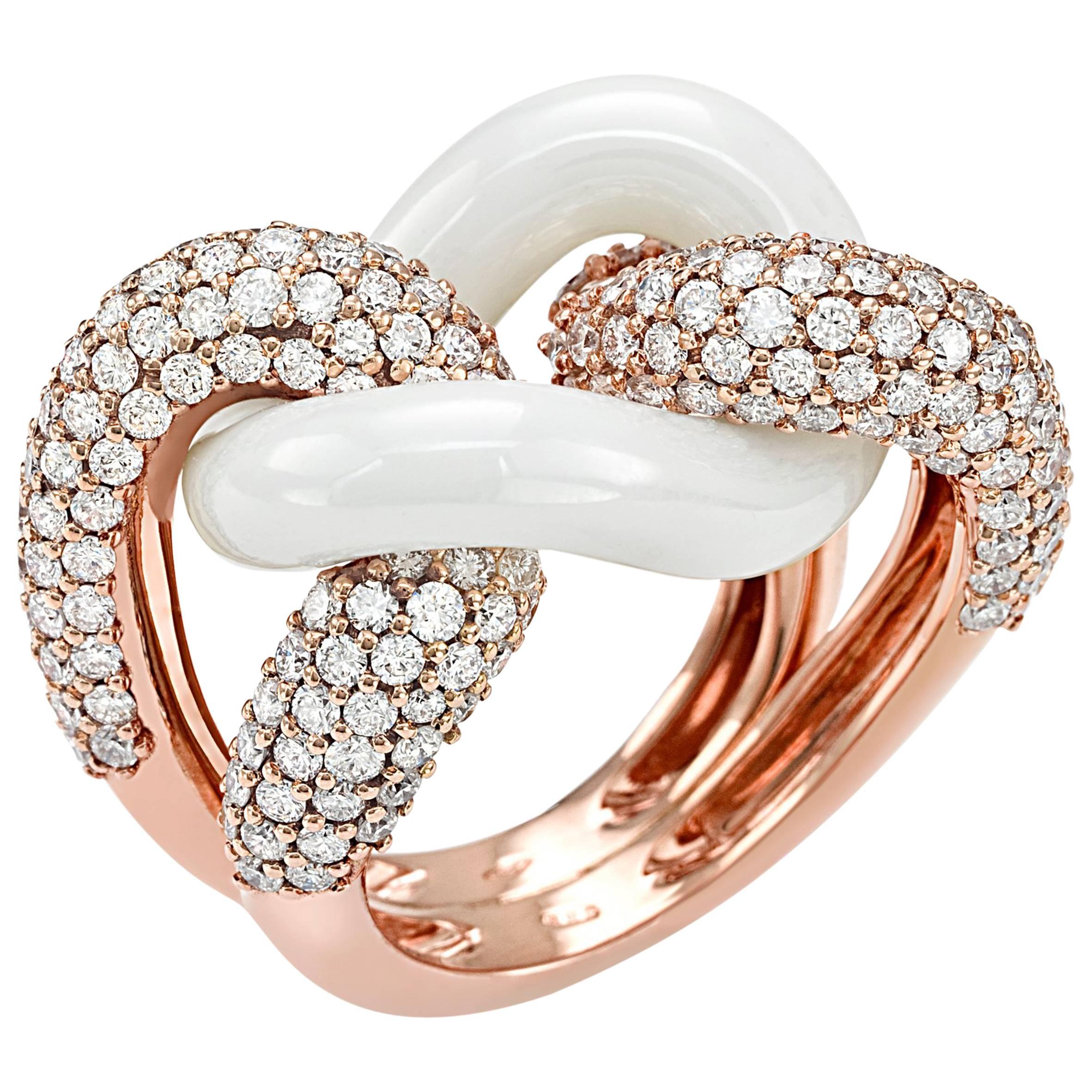 White Ceramic Groumette Ring 18 Karat Rose Gold and Diamonds at 1stDibs