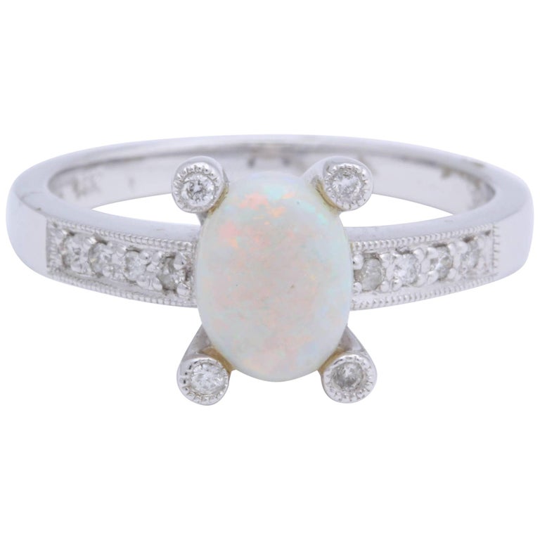 Natural Australian Opal Diamond White Gold Ring For Sale at 1stDibs