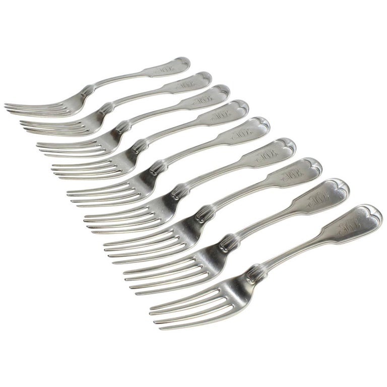 Nine Wood and Hughes New York Coin Silver Fiddle Thread Pattern Dinner ...