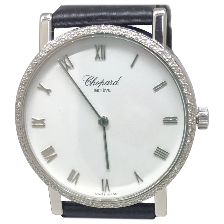 Chopard Classic White Gold Diamond White Dial Black Leather Band Unisex ...