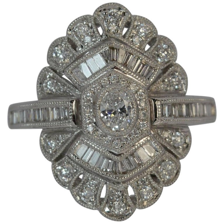 Edwardian Design 18 Carat White Gold and Diamond Cluster Ring at 1stDibs