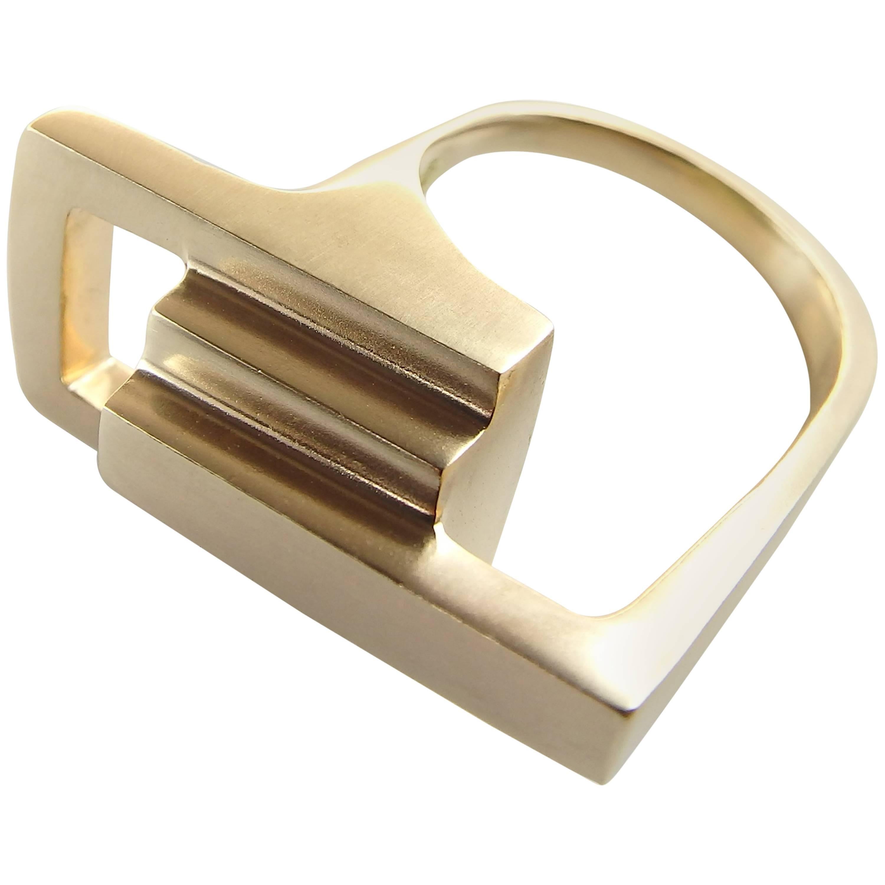 Emer Roberts Gold Zipper Link Statement Ring For Sale at 1stDibs