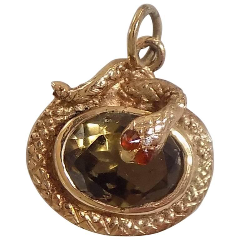 Vintage Gold Quartz Snake Serpent Pendant at 1stDibs