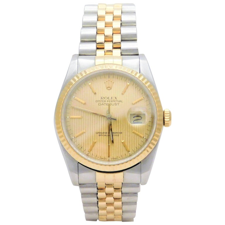 Rolex Yellow Gold Stainless Steel Oyster Perpetual Datejust Automatic Wristwatch For Sale at 1stDibs