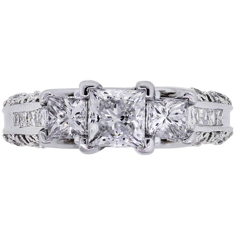 Princess Cut Diamond Three Stone Engagement Ring at 1stDibs | three ...