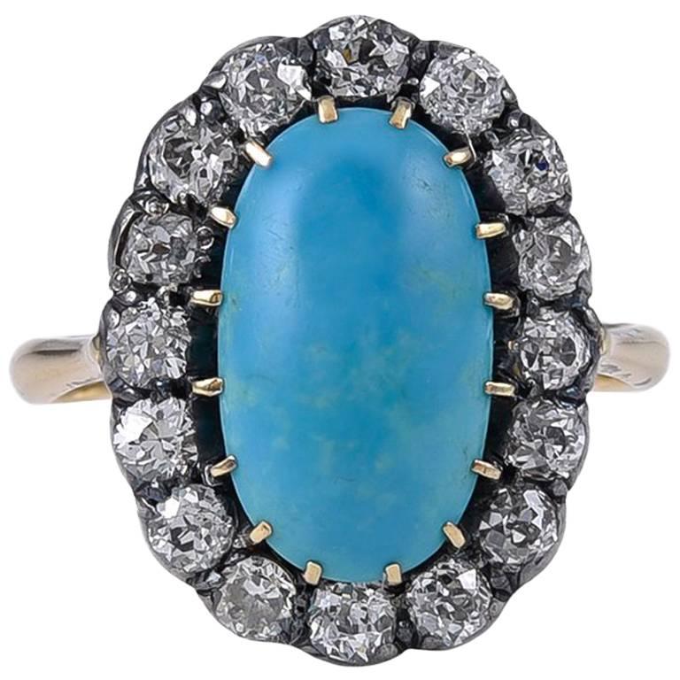 Late Victorian Turquoise and Diamond Ring at 1stDibs