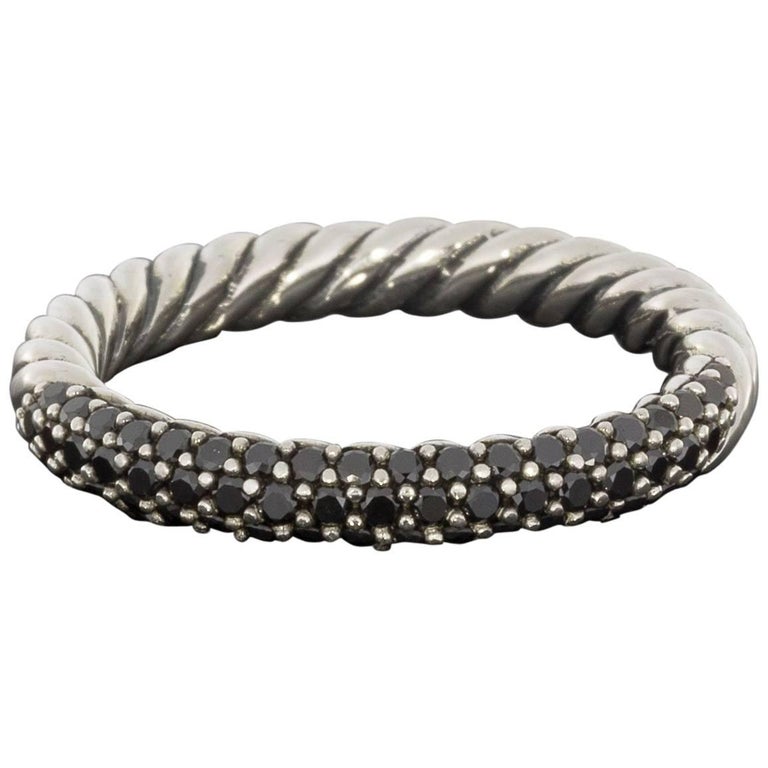 David Yurman Petite Pave Black Diamond Stack Ring at 1stDibs