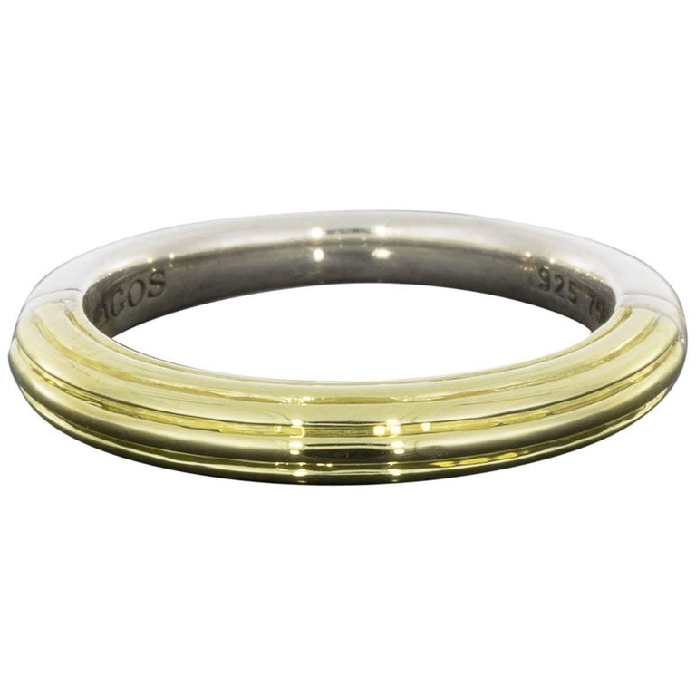 Lagos Yellow Gold and Sterling Silver Signature Caviar Fluted Stack ...