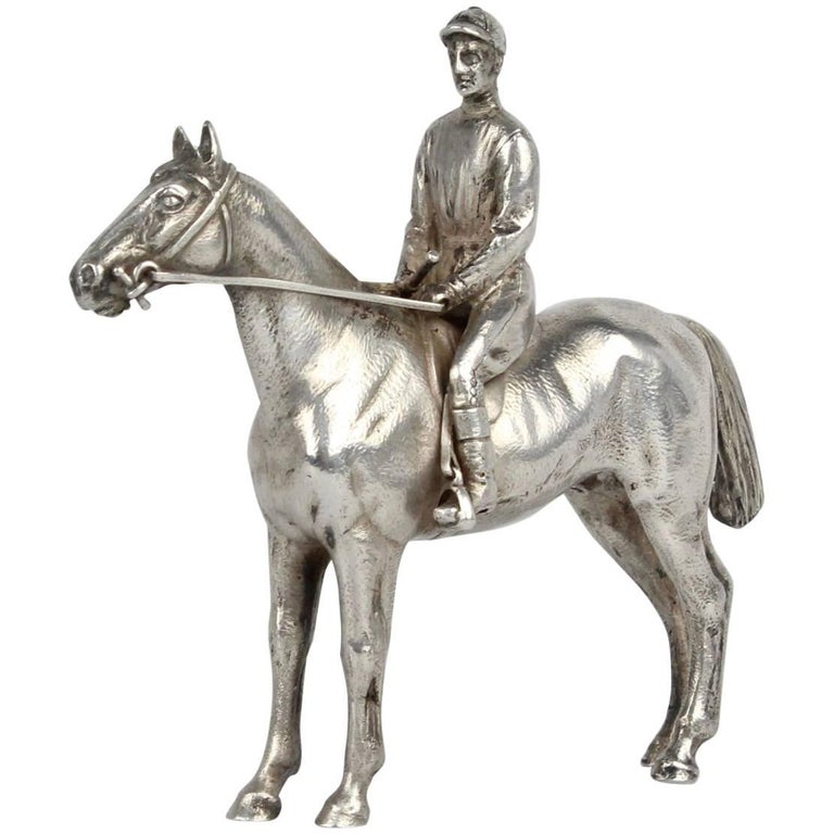 Finely Cast Miniature Silver Equestrian Horse Racing Sculpture For Sale ...