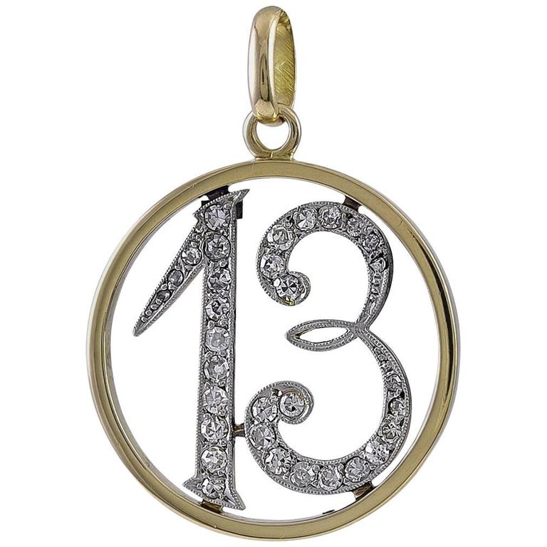 Antique Diamond and Gold 13 Pendant or Charm at 1stDibs | diamond 13 ...
