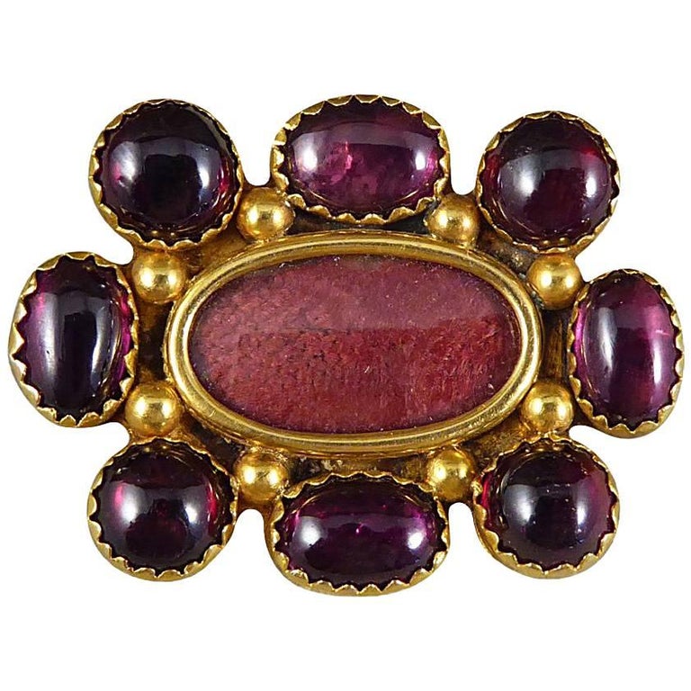 Victorian Garnet 15 Carat Yellow Gold Locket Brooch at 1stDibs