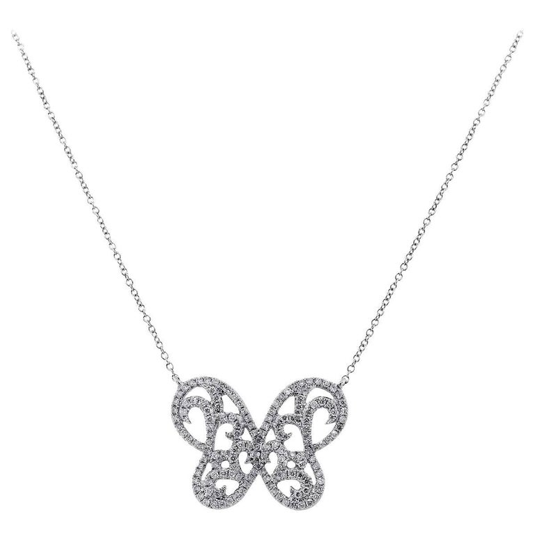 Diamond Butterfly Chain Necklace For Sale at 1stDibs
