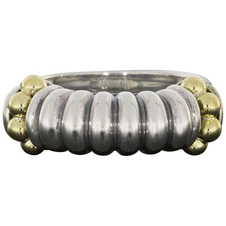 Lagos Yellow Gold and Sterling Silver Fluted Caviar Dome Band Ring at ...