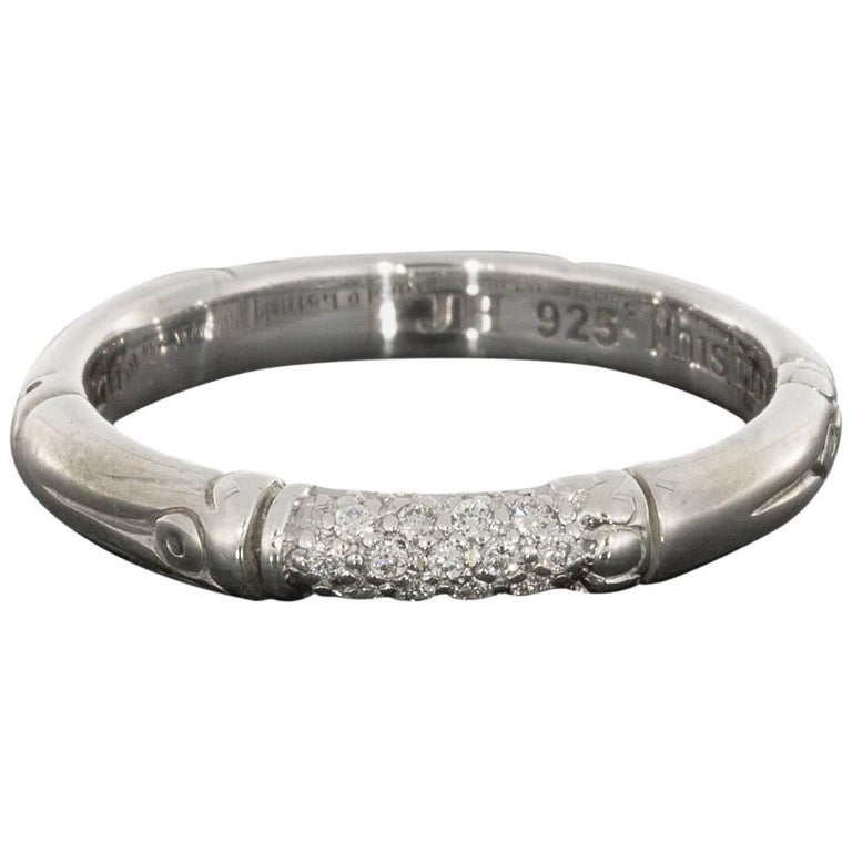 John Hardy Bamboo Slim Pave Diamond Band Stack Ring at 1stDibs