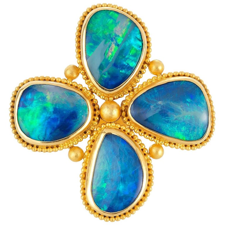 Carolyn Tyler Provence Opal and Granualted Gold Flower Ring For Sale at ...