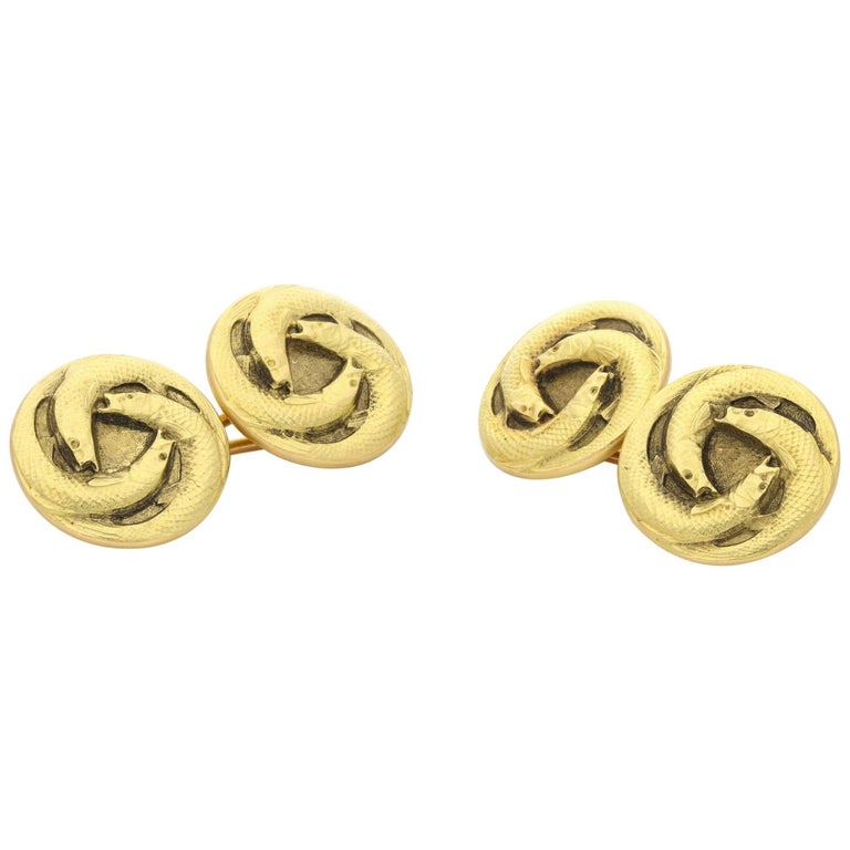Rene Lalique Double Ended Gold Cufflinks, circa 1900 at 1stDibs