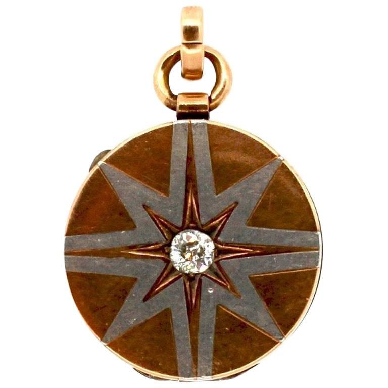 Antique Victorian Rose and White Gold Diamond Starburst Locket Pendant ...