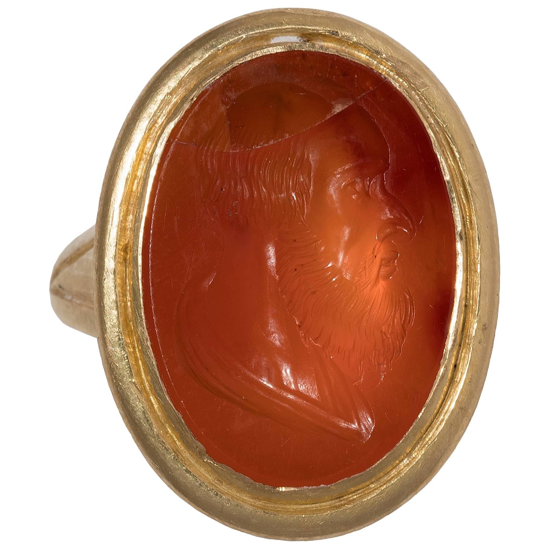 17th Century Renaissance Sapphire Intaglio Gold Ring of Roman Emperor ...