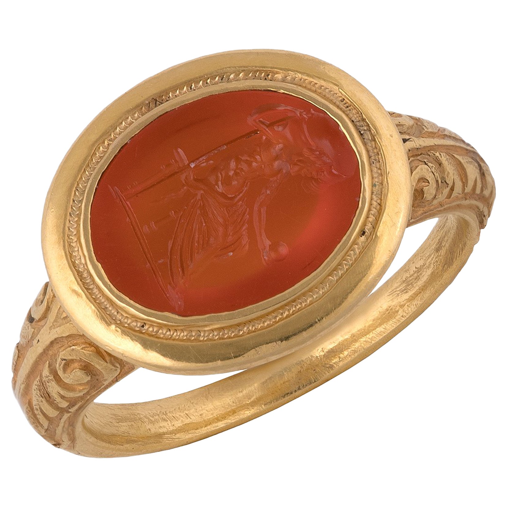 Museum Quality Roman Carnelian Gold Intaglio Ring at 1stDibs