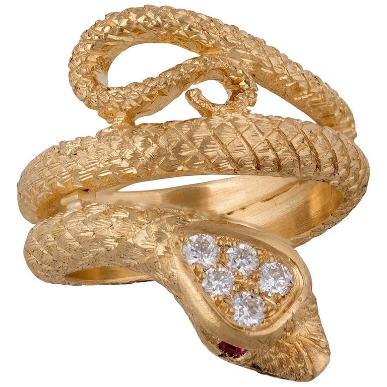 Diamond, Rubies and Gold Snake Ring at 1stDibs