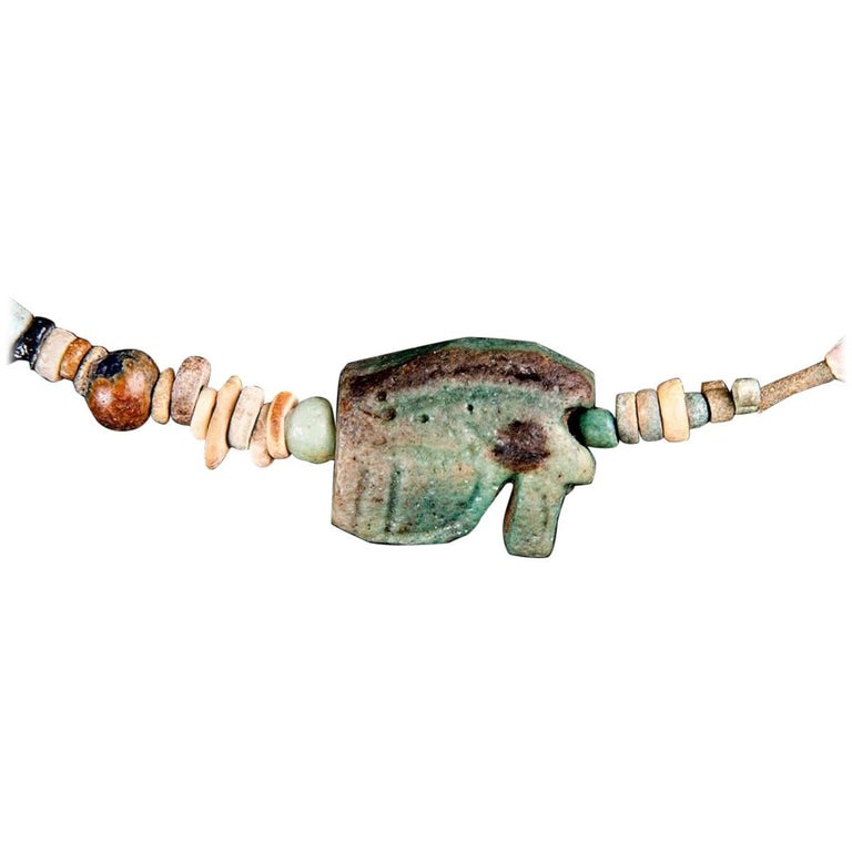 Antique Egyptian Multicolor Faience Bead Necklace with Blue Eye of Ra ...