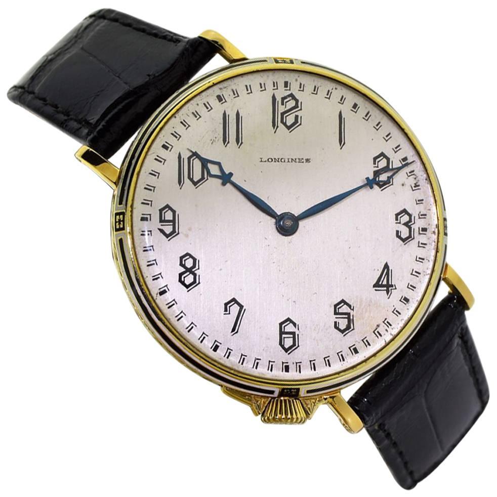 Longines Yellow Gold Enamel Dial Military Chronograph Manual Watch from ...