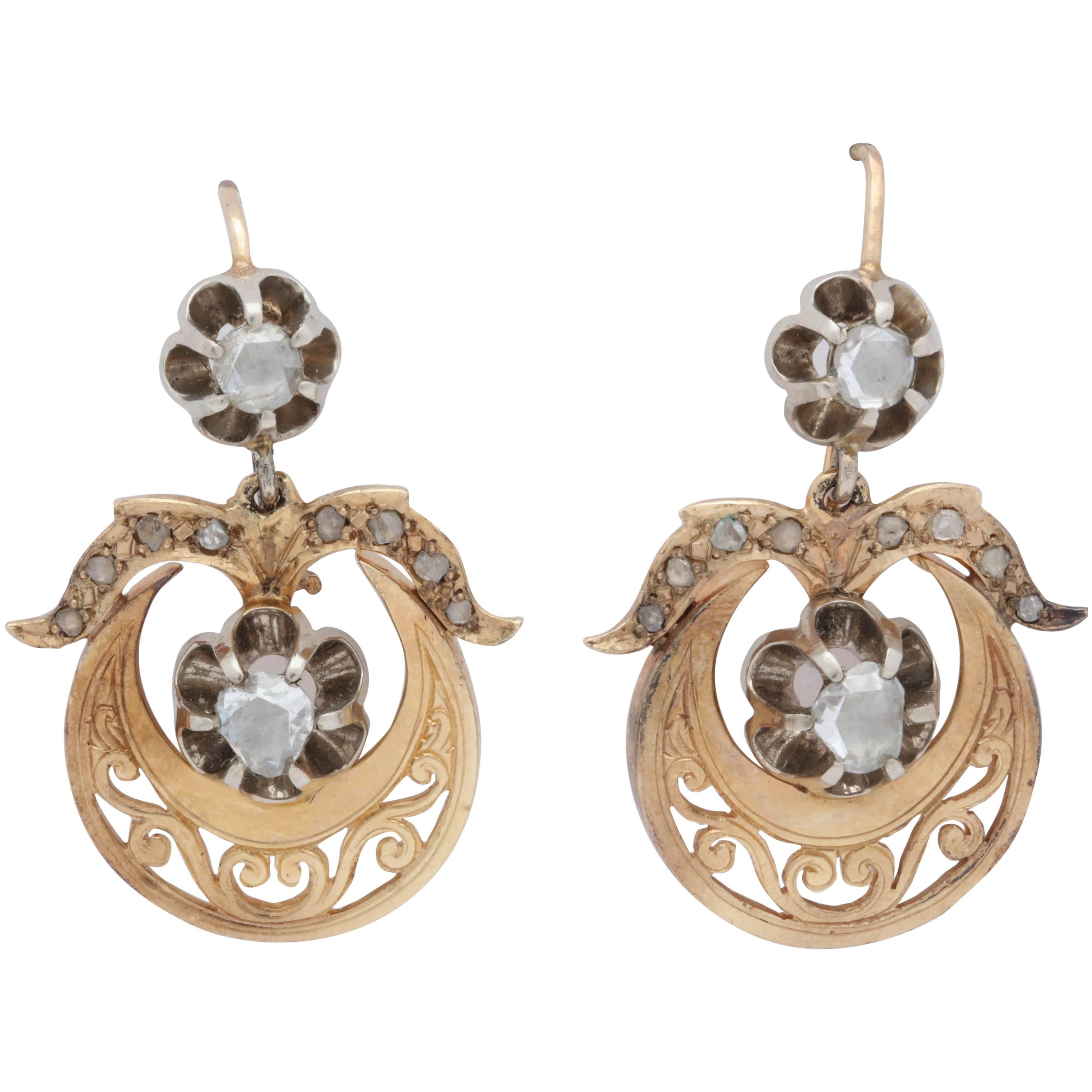 Victorian Hinged, Moveable Rose Cuts and Gold Hanging Pierced Pendant ...