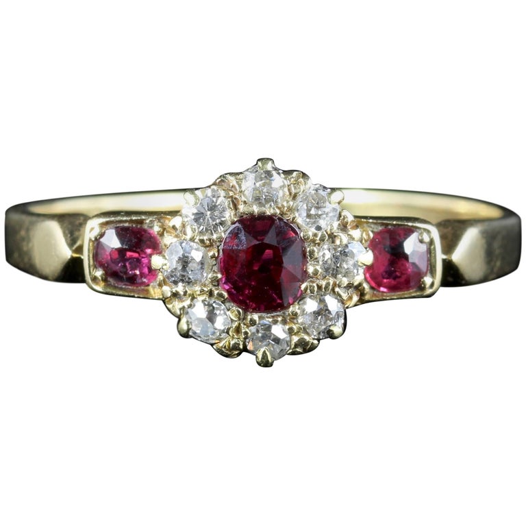 Antique Victorian Ruby Diamond Cluster Ring 18 Carat Gold, circa 1880 ...