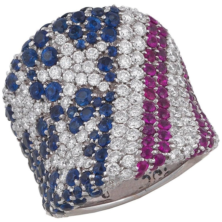 Gem-Set American Flag Ring at 1stDibs
