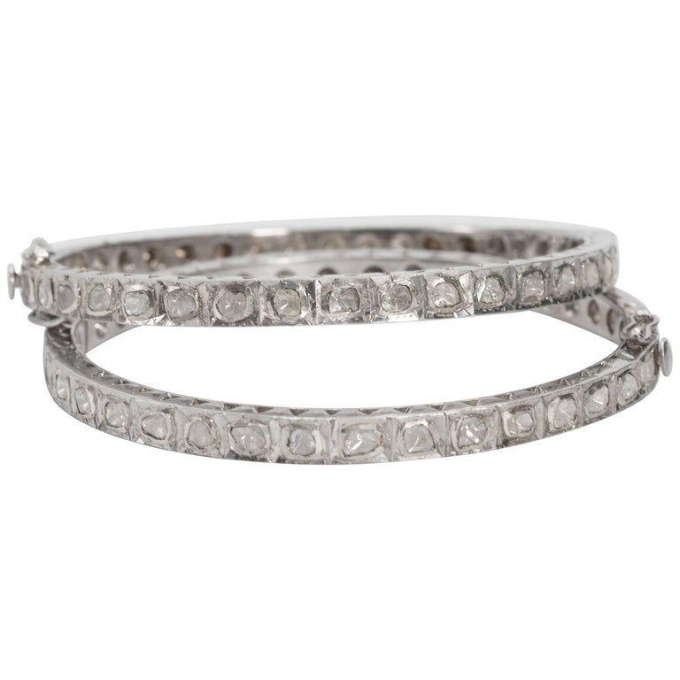 Pair of Antique Cut Diamond Contemporary Hinged Circular Bangles at 1stDibs