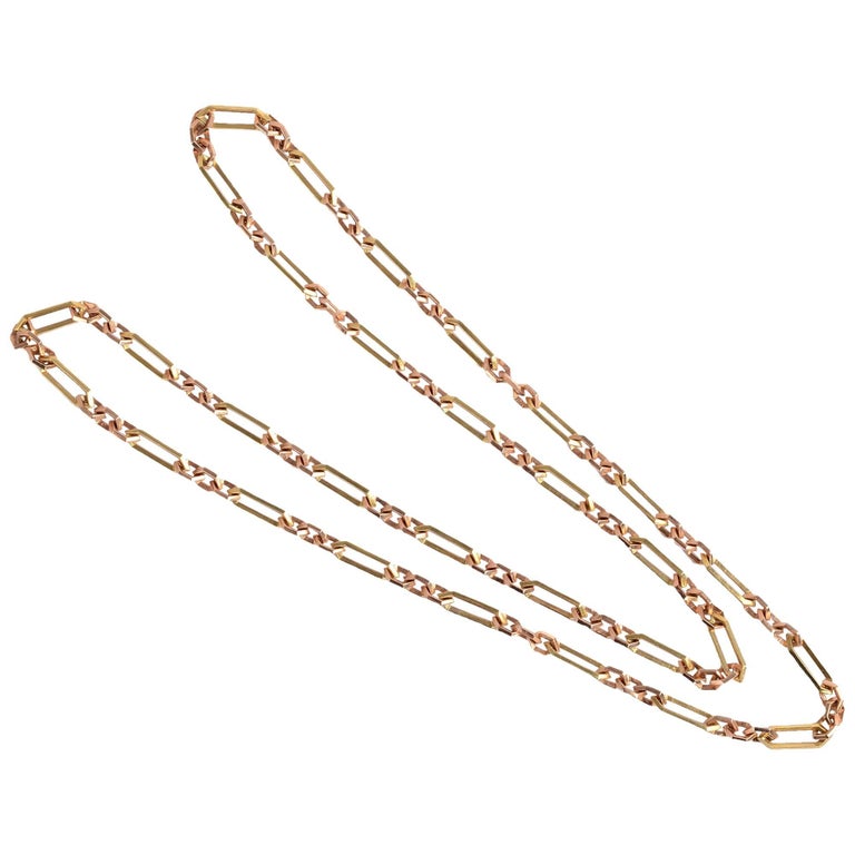 Retro Bicolor Gold Long Endless Chain Necklace at 1stDibs