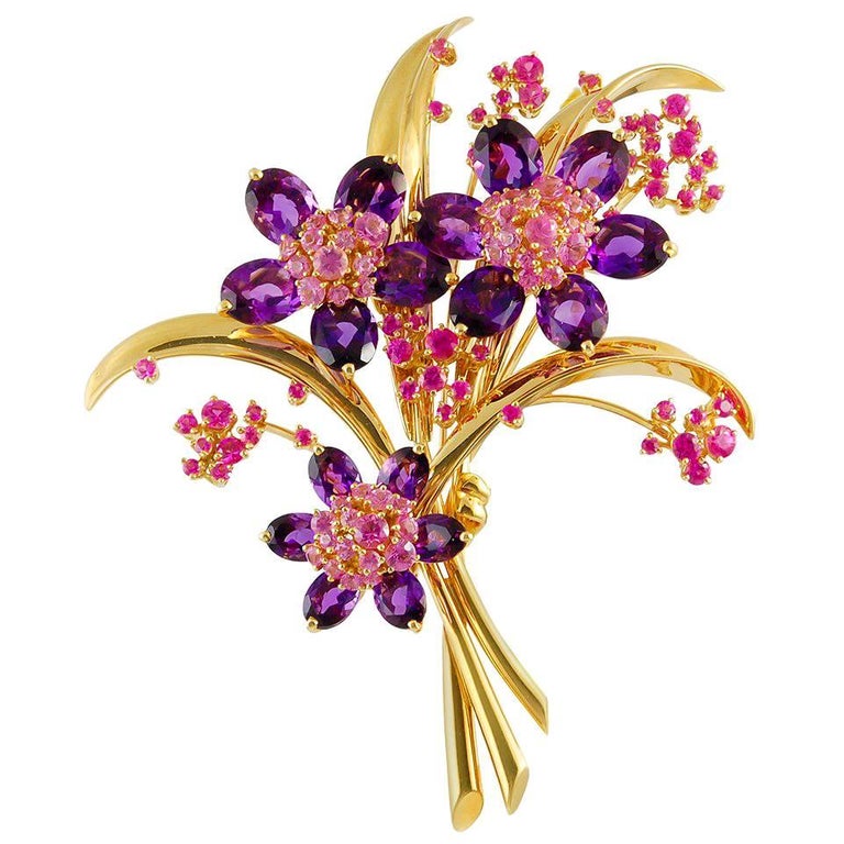 Van Cleef and Arpels Diamond Pink Sapphire Gold Dragonfly Large Brooch ...