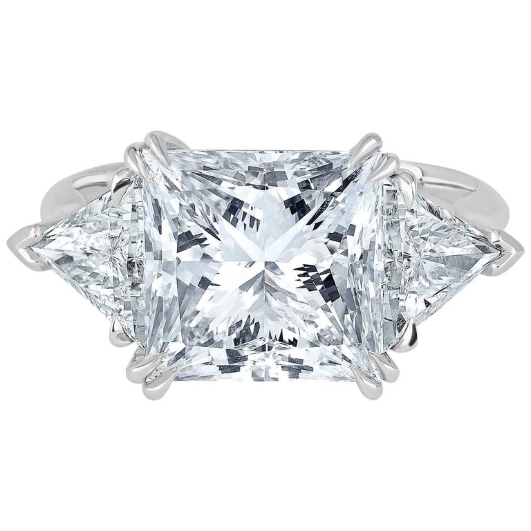 Platinum Ring, Set with Princess Cut Diamond, Weigh 5.02 Carat D Color ...