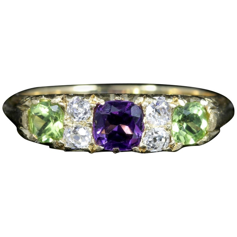 Antique Victorian Suffragette Ring 18ct Gold Amethyst Diamond Peridot ...