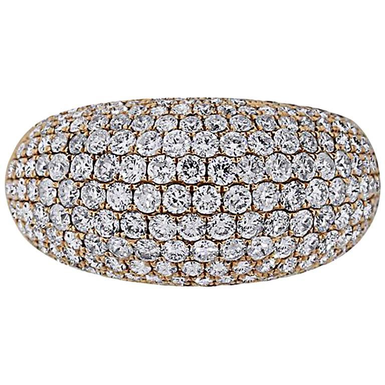 Pave Set Round Brilliant Diamond Dome Ring at 1stDibs