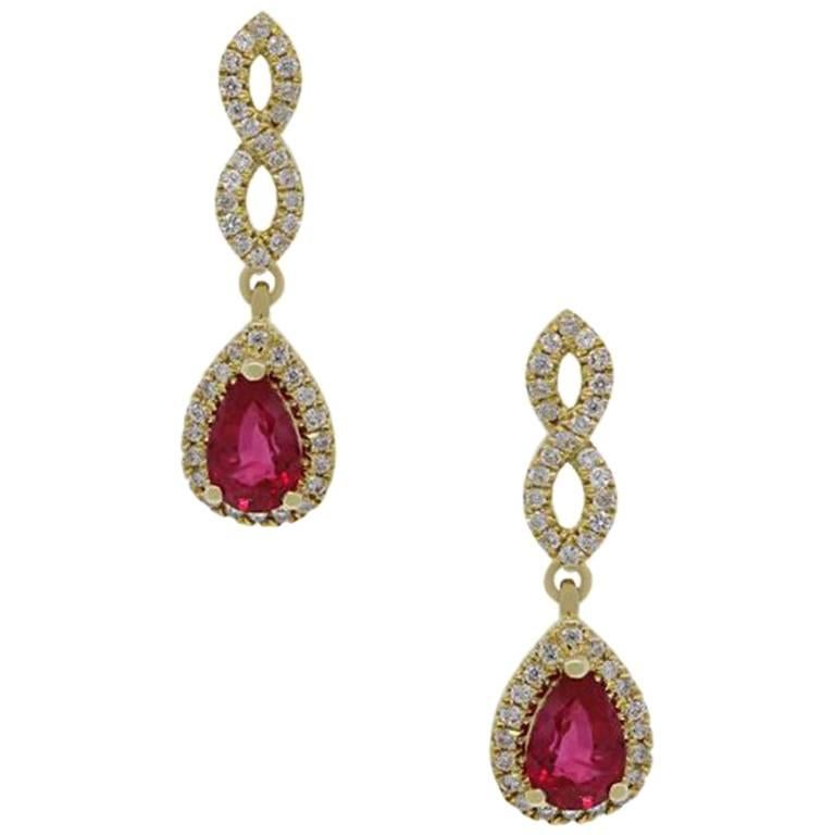 Doublet 7.00 Carats Ruby Rock Crystal Diamond Gold Dangle Earrings For ...