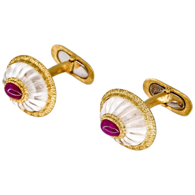 Buccellati Cabochon Ruby, Rock Crystal and Gold Cufflinks at 1stDibs