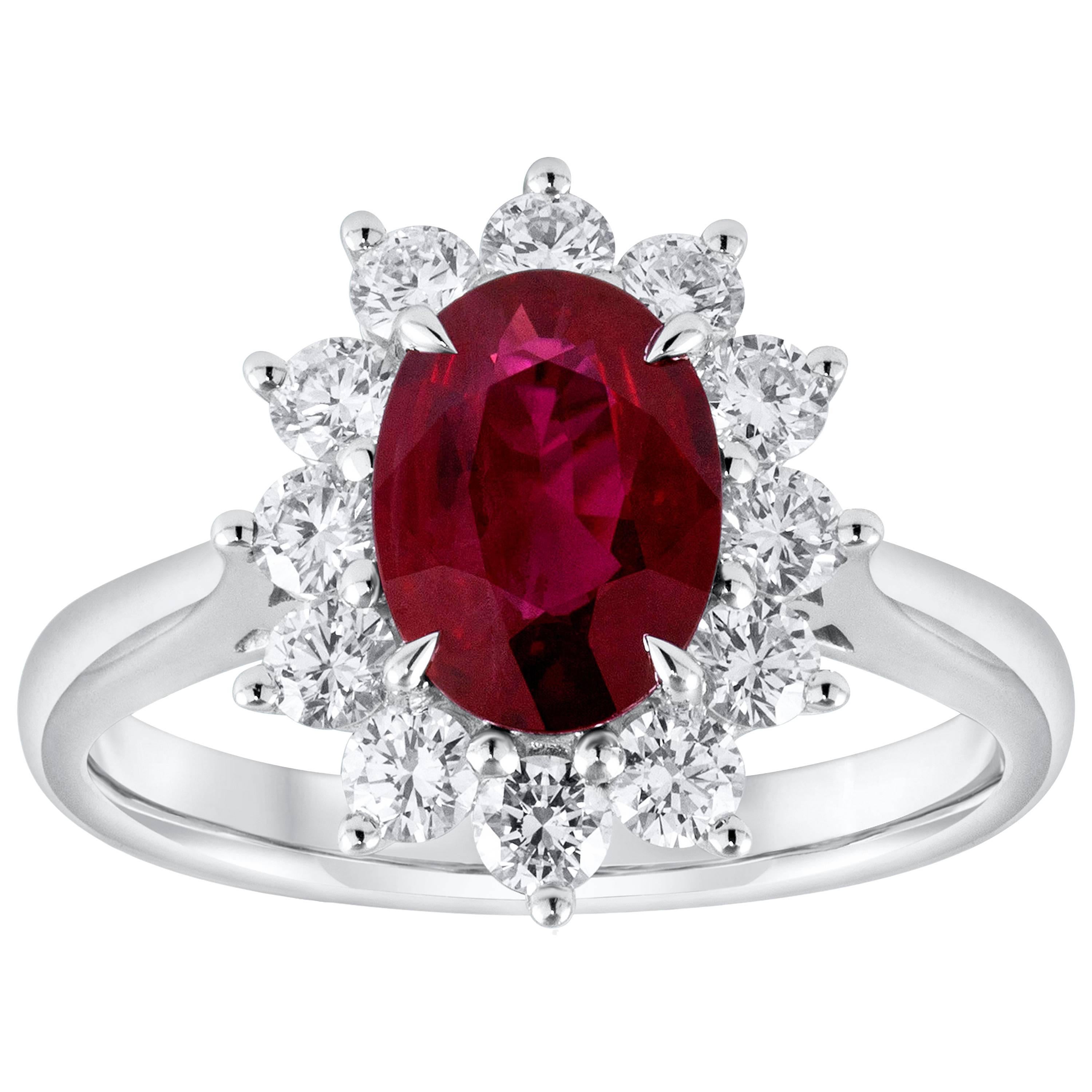Roman Malakov, 1.50 Carat Oval Ruby and Diamond Floral Engagement Ring ...
