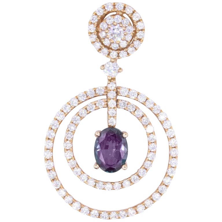 Oval GIA Natural Alexandrite Diamond Cluster Rose Gold Pendant 0.75 ...