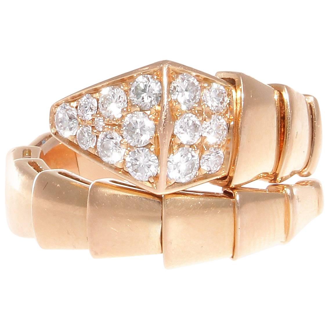 Bulgari Serpenti Diamond Rose Gold Ring at 1stDibs