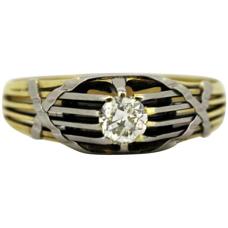 Antique French Art Deco 18 Karat Gold Men’s Ring with Diamond '0.33 ...