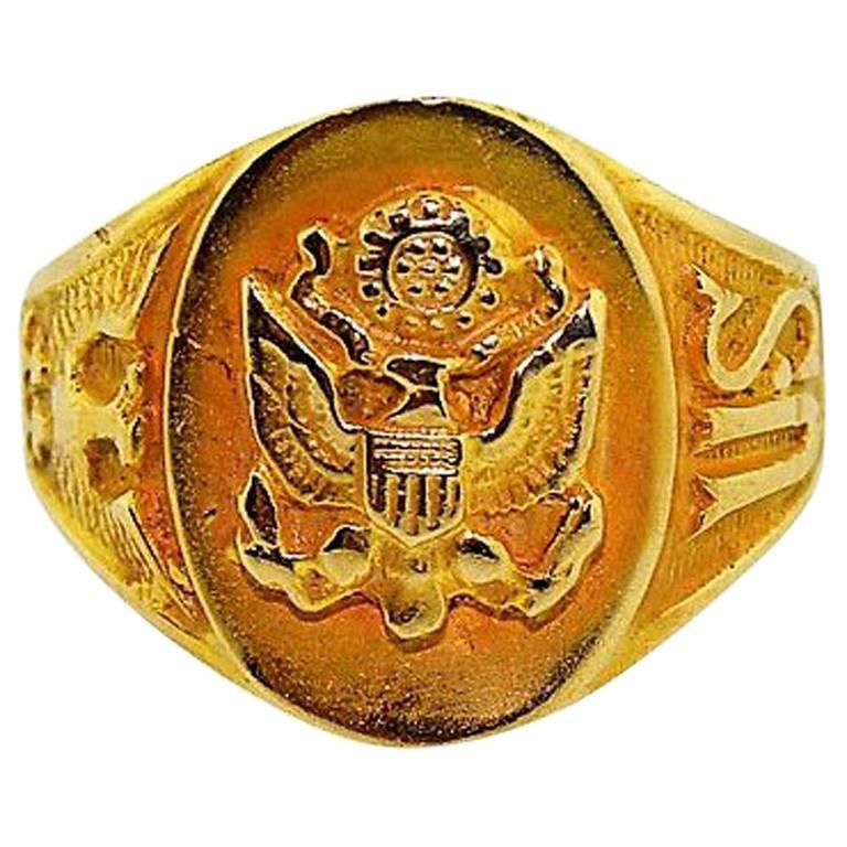 Solid Gold Art Deco Die Struck Military Style Ring at 1stDibs