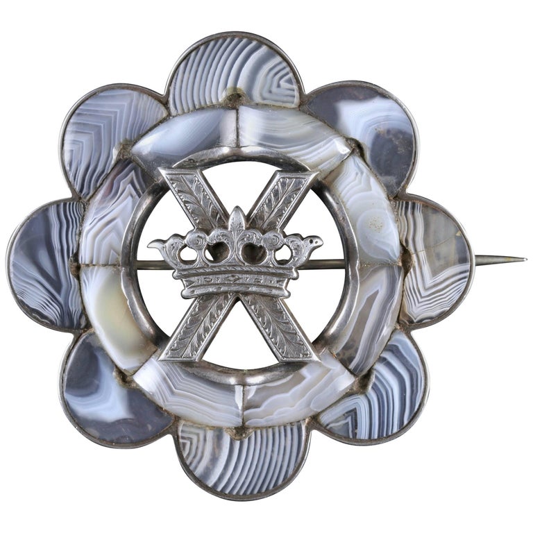 Antique Victorian Scottish Brooch Agate Silver St Andrews Cross, circa ...