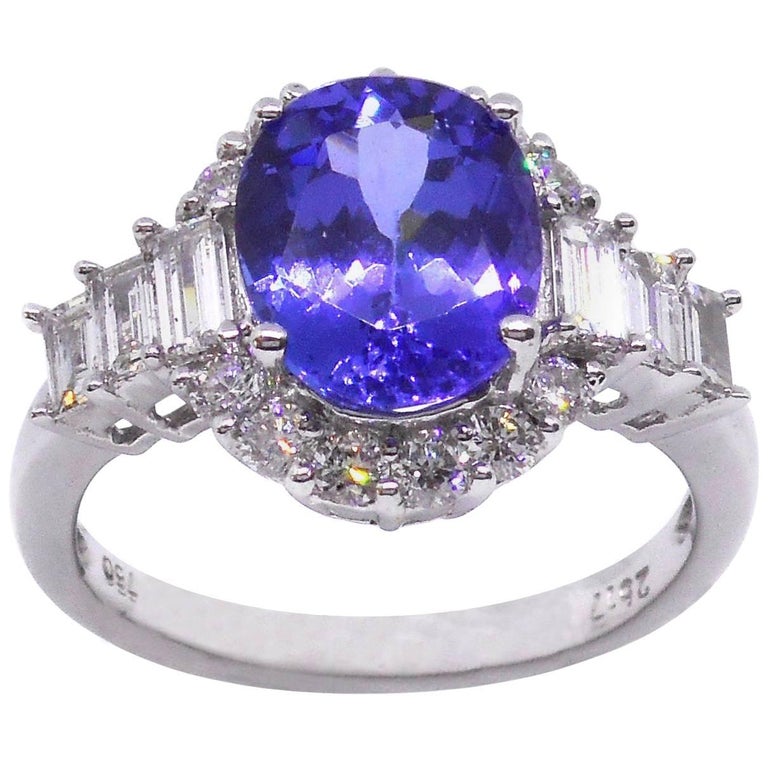 Tanzanite Cabochon Diamond Halo Gold Engagement Ring For Sale At 1stdibs
